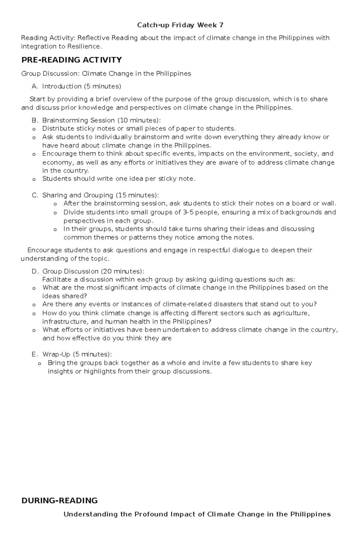 Catch UP Friday WEEK 7 - Catch-up Friday Week 7 Reading Activity ...