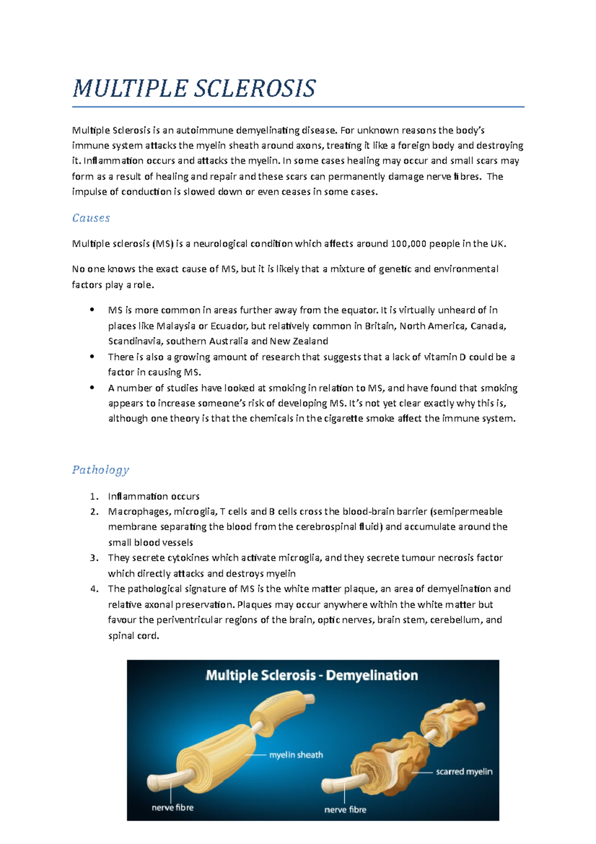 Lecture Notes, Multiple Sclerosis - MULTIPLE SCLEROSIS Multiple ...