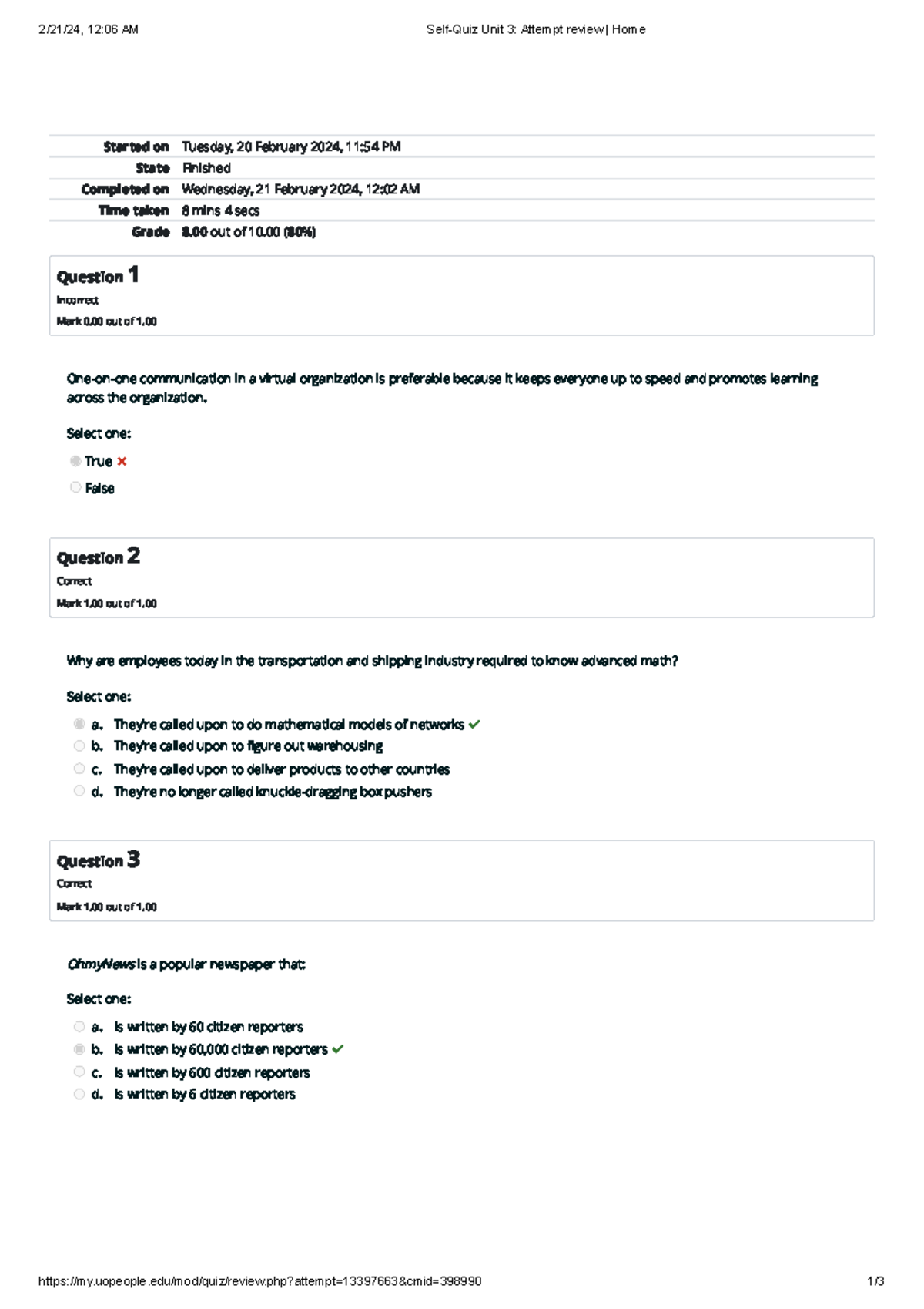 Self-Quiz Unit 3 Attempt review - 2/21/24, 12:06 AM Self-Quiz Unit 3 ...