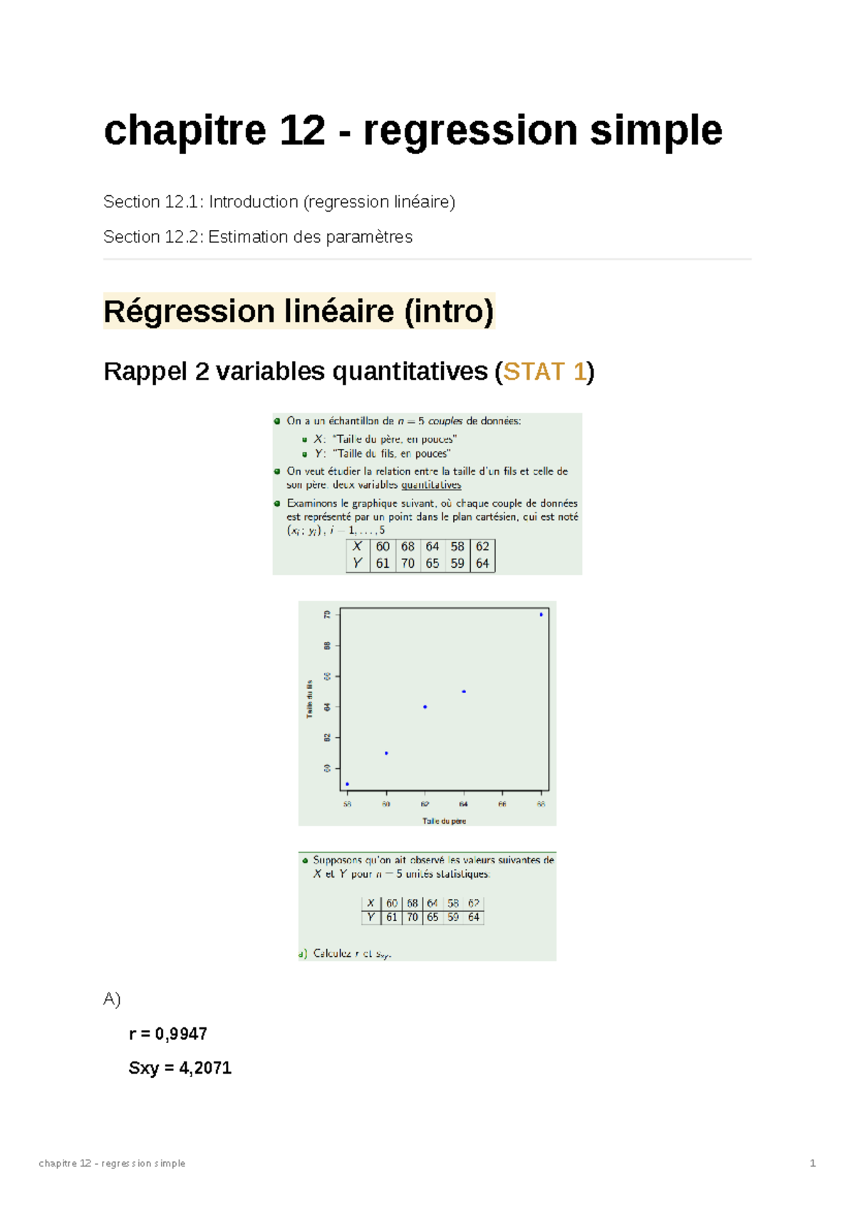 Chapitre 12 - regression simple - chapitre 12 - regression simple Section 12: Introduction - Studocu