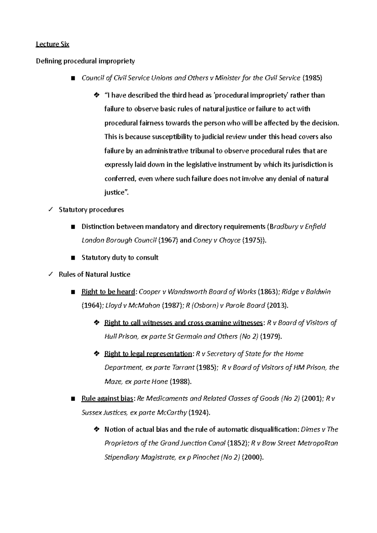 Lecture 6 - Government Law - Lecture Six Defining procedural ...