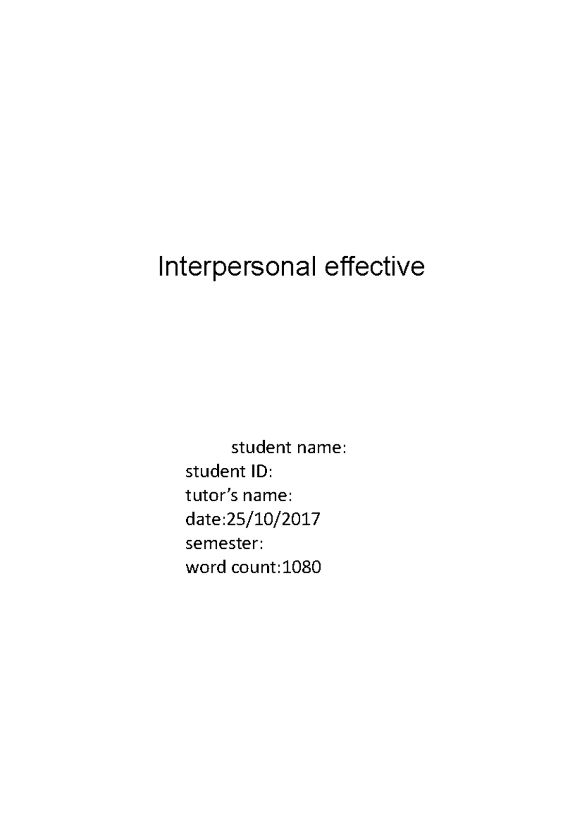Portfolio Part 2 - Grade: 6 - Interpersonal effective student name ...