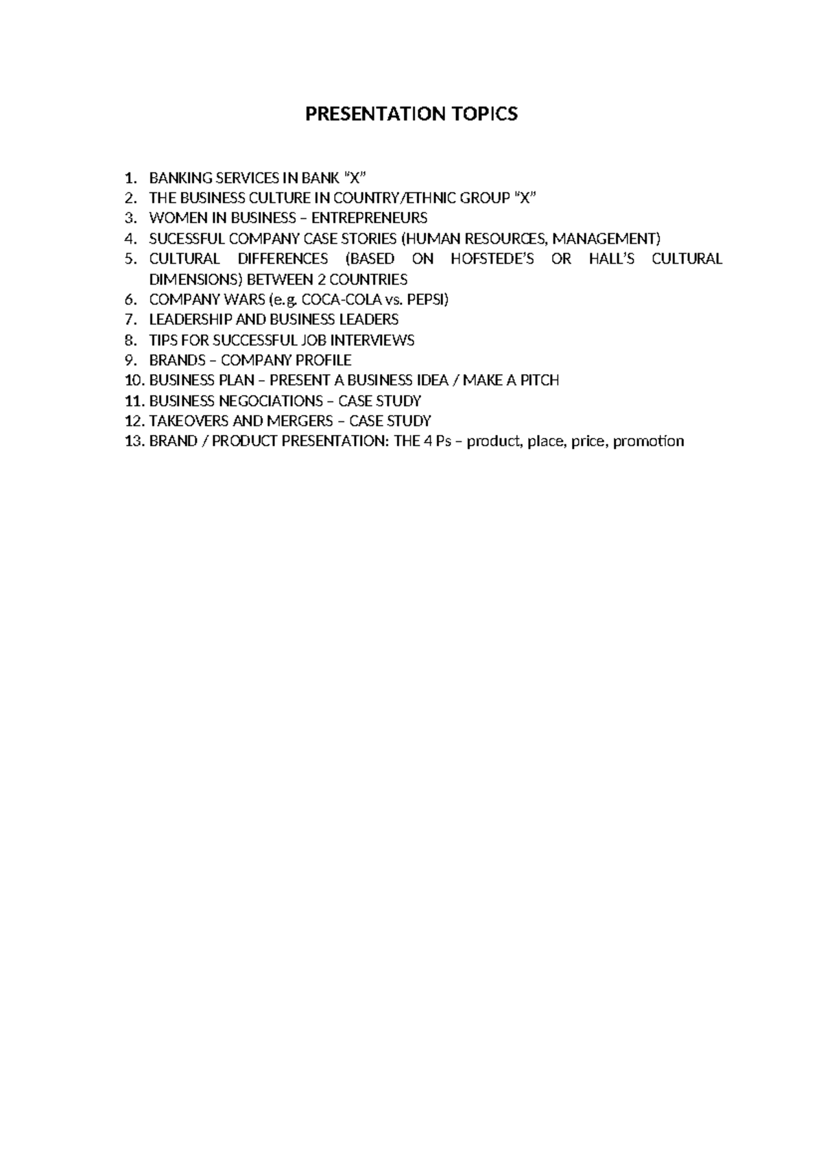 Presentation Topics - PRESENTATION TOPICS 1. BANKING SERVICES IN BANK ...
