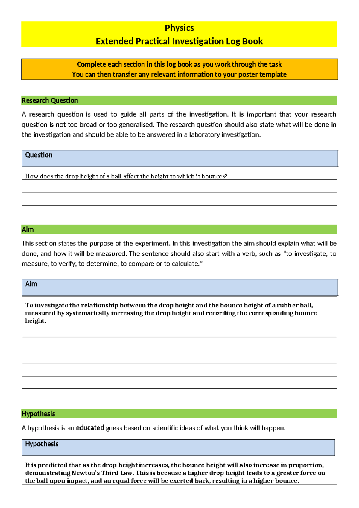 Physics Extended Practical Investigation Log Book - Physics Extended ...