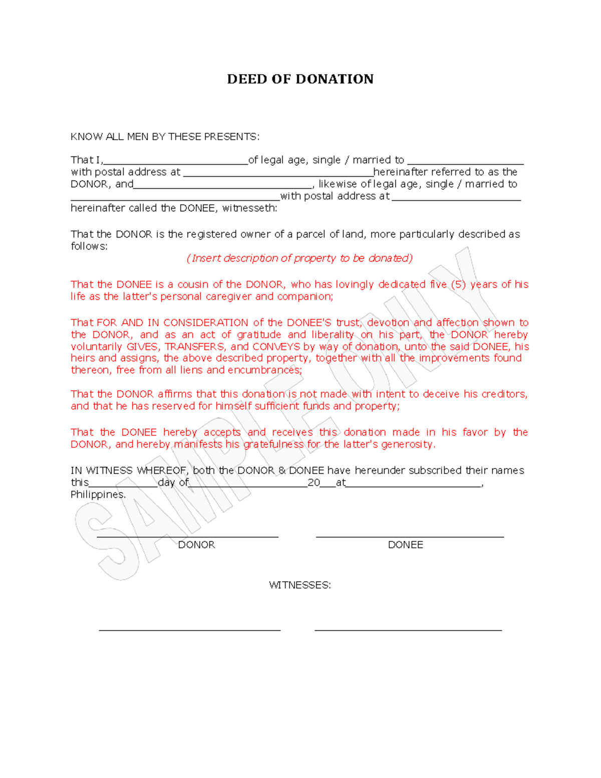 Deedofdonation 1 (1) - Sample Deed of Donation - DEED OF DONATION KNOW ...