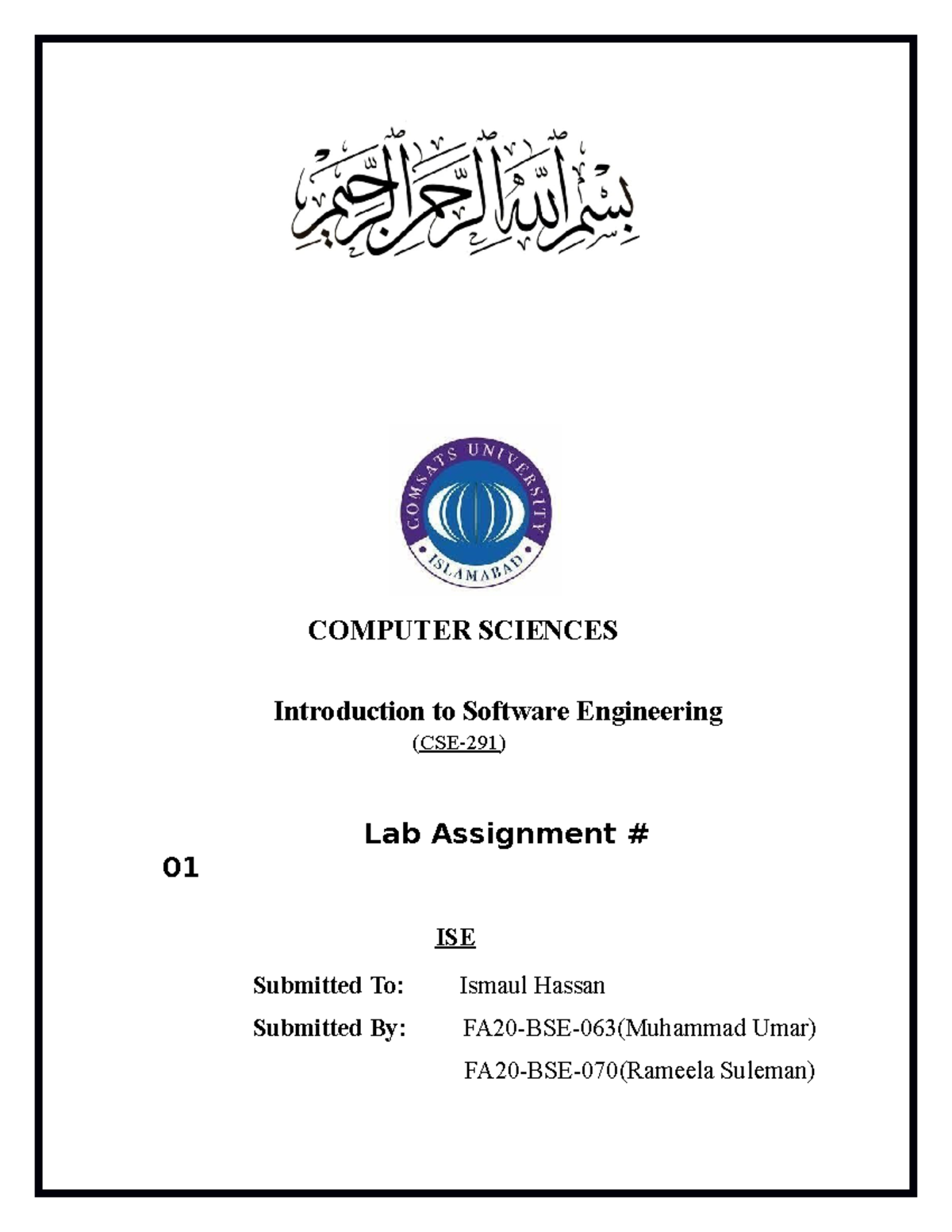 ISE Lab Assignment - Introduction to Software Engineering - CUI - Studocu