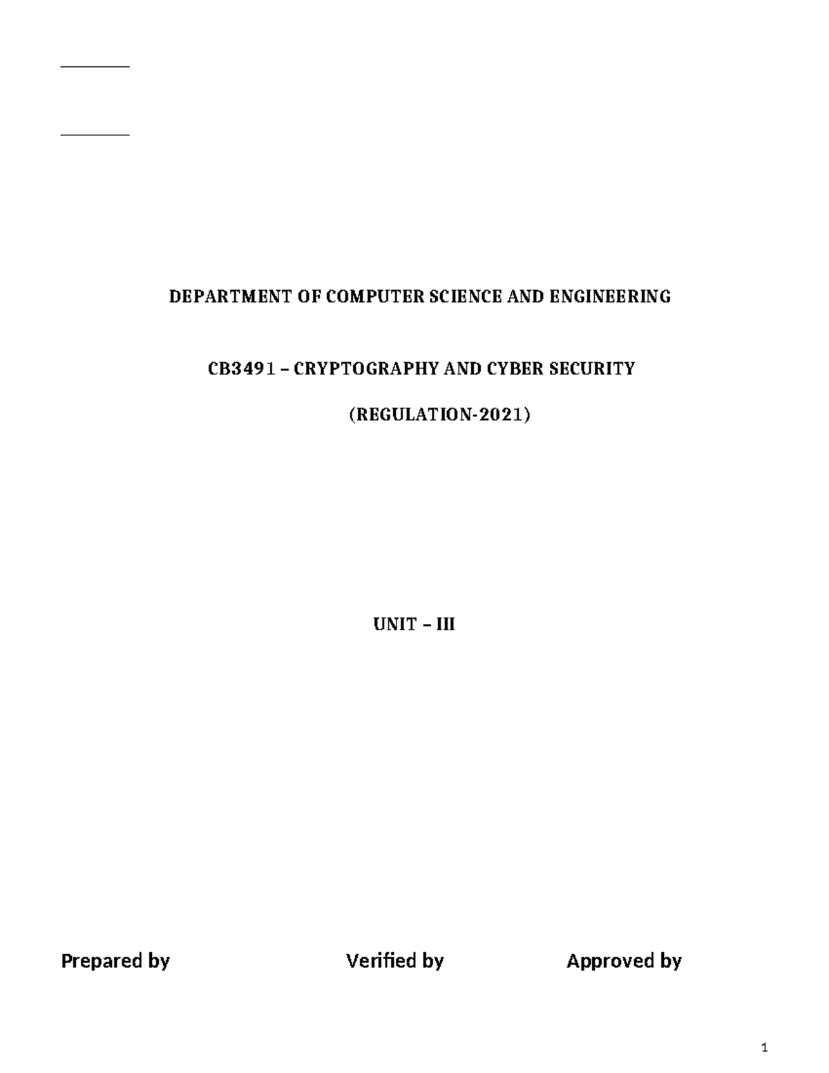 CCS UNIT 4 - ccs unit4 - DEPARTMENT OF COMPUTER SCIENCE AND ENGINEERING CB3491 – CRYPTOGRAPHY ...