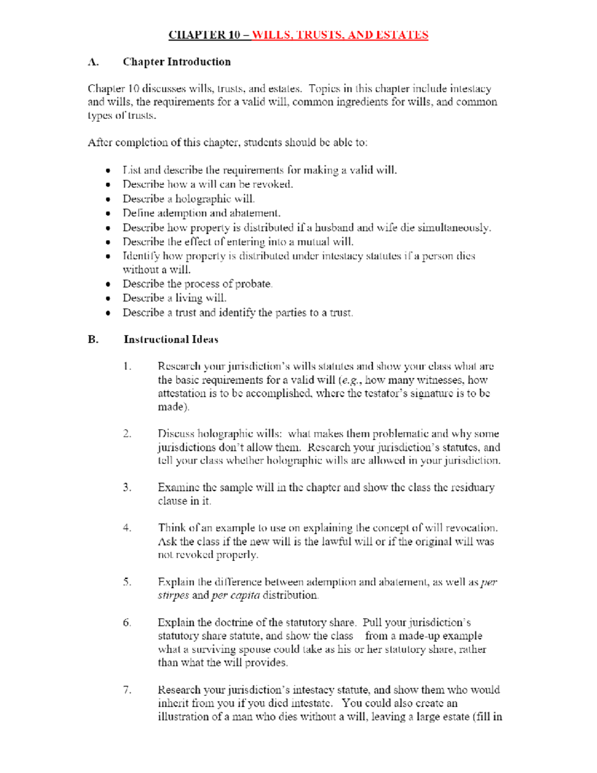 Chapter 10 – Wills, Trusts, AND Estates A. Chapter - TRU1 - Studocu