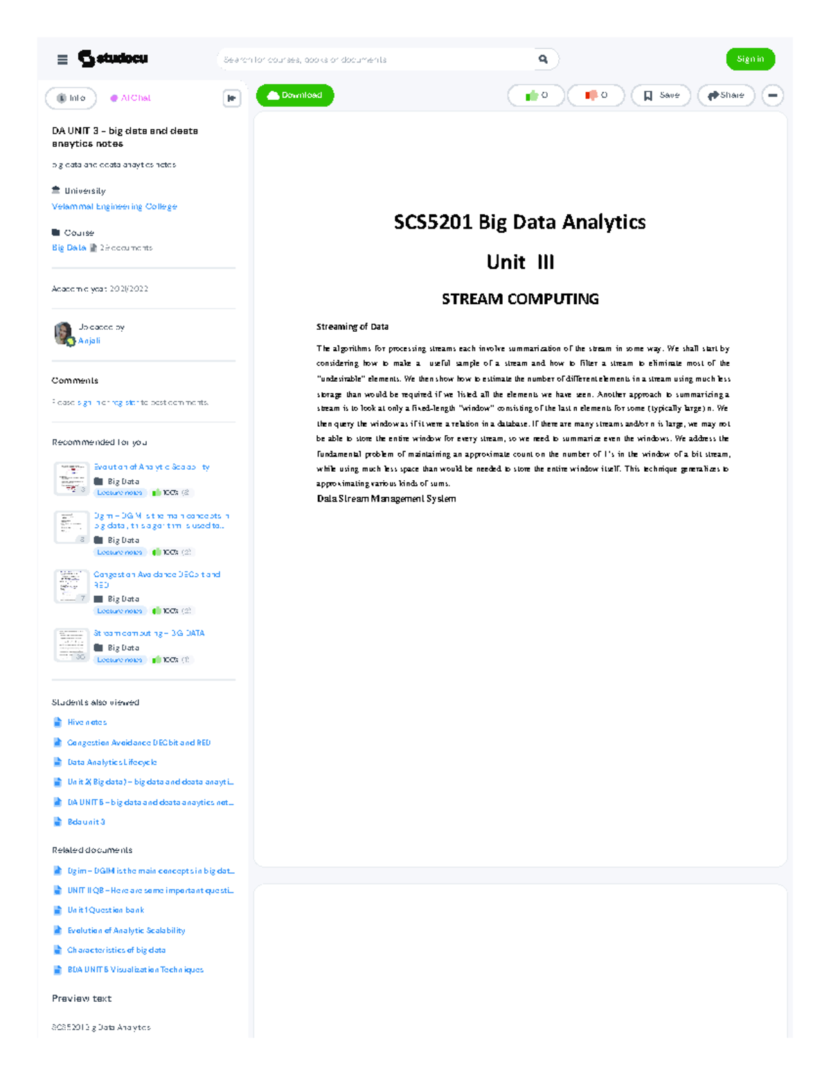 Www studocu com in document velammal engineering college big data da ...