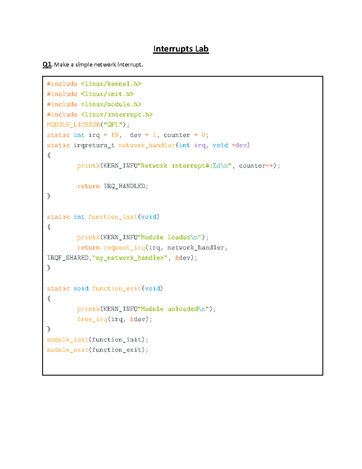 Interrupt Lab Interrupts Lab Q1 Make A Simple Network Interrupt Open A Terminal And Enter 2764