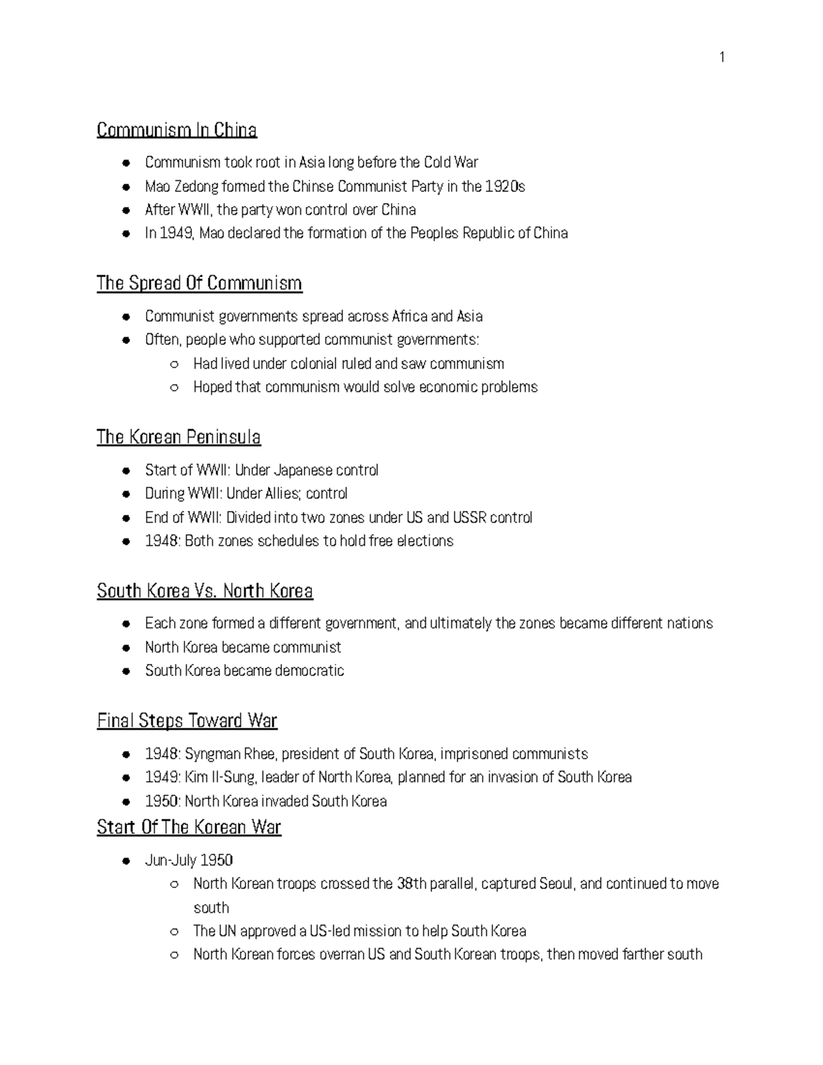 The Korean War Notes - Communism In China Communism took root in Asia ...