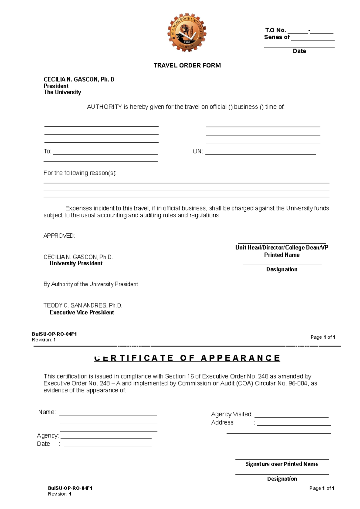 Travel order form - Make your ego silence - TRAVEL ORDER FORM CECILIA N ...