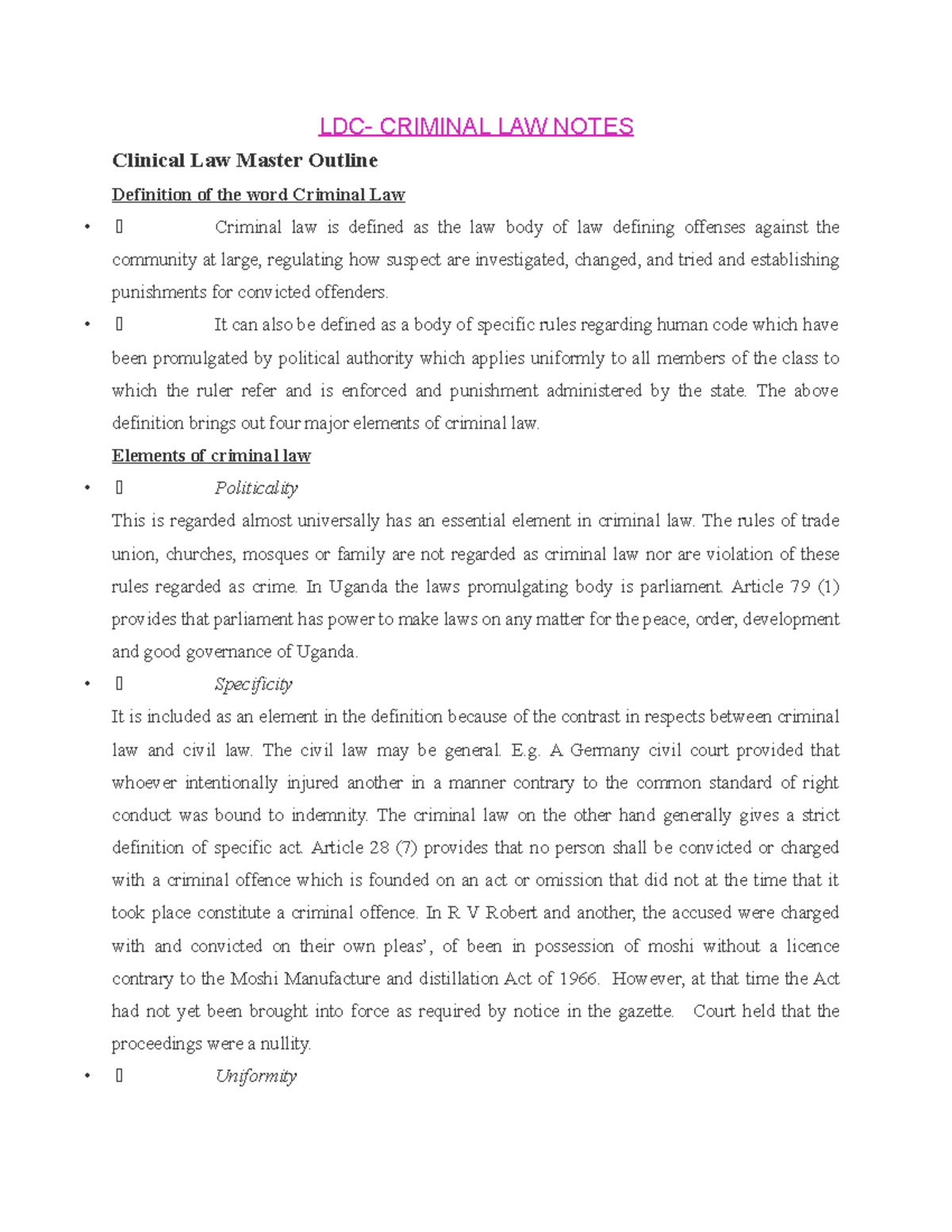 LDC Criminal Lwa Notes - LDC- CRIMINAL LAW NOTES Clinical Law Master ...