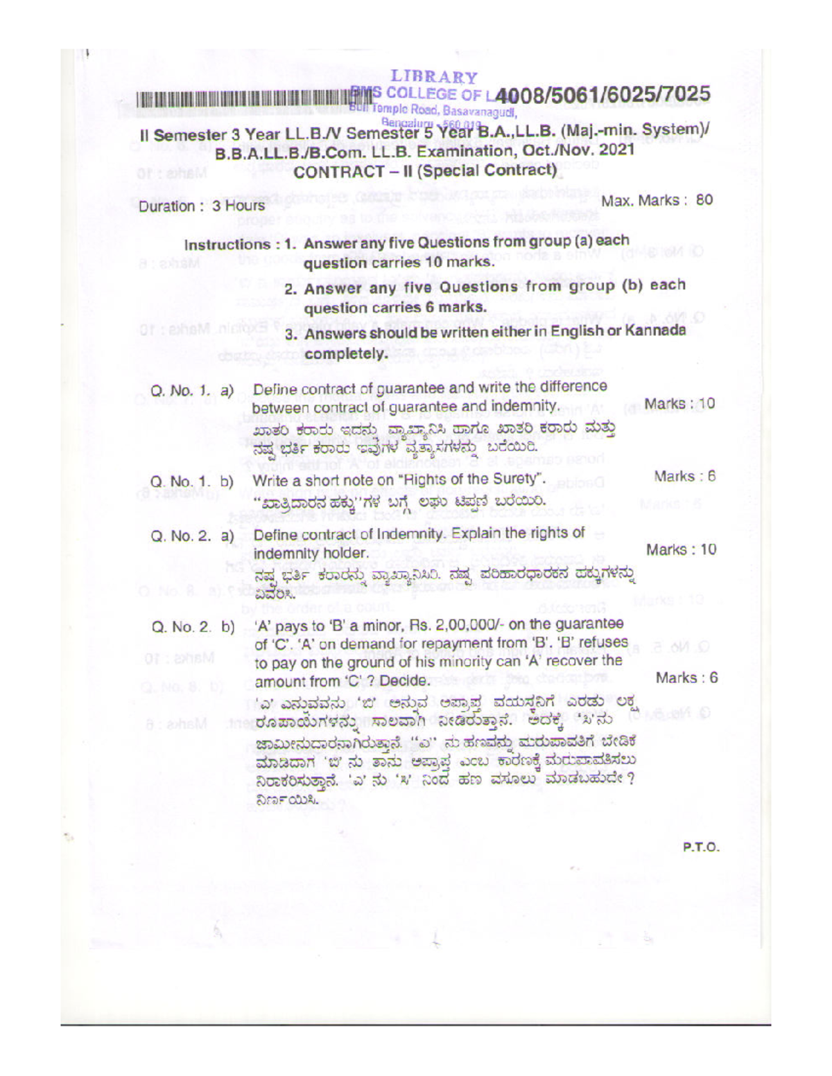 Contract II Nov2021 80 - Question paper - LIBRARY COLLEGE OF Bull ...