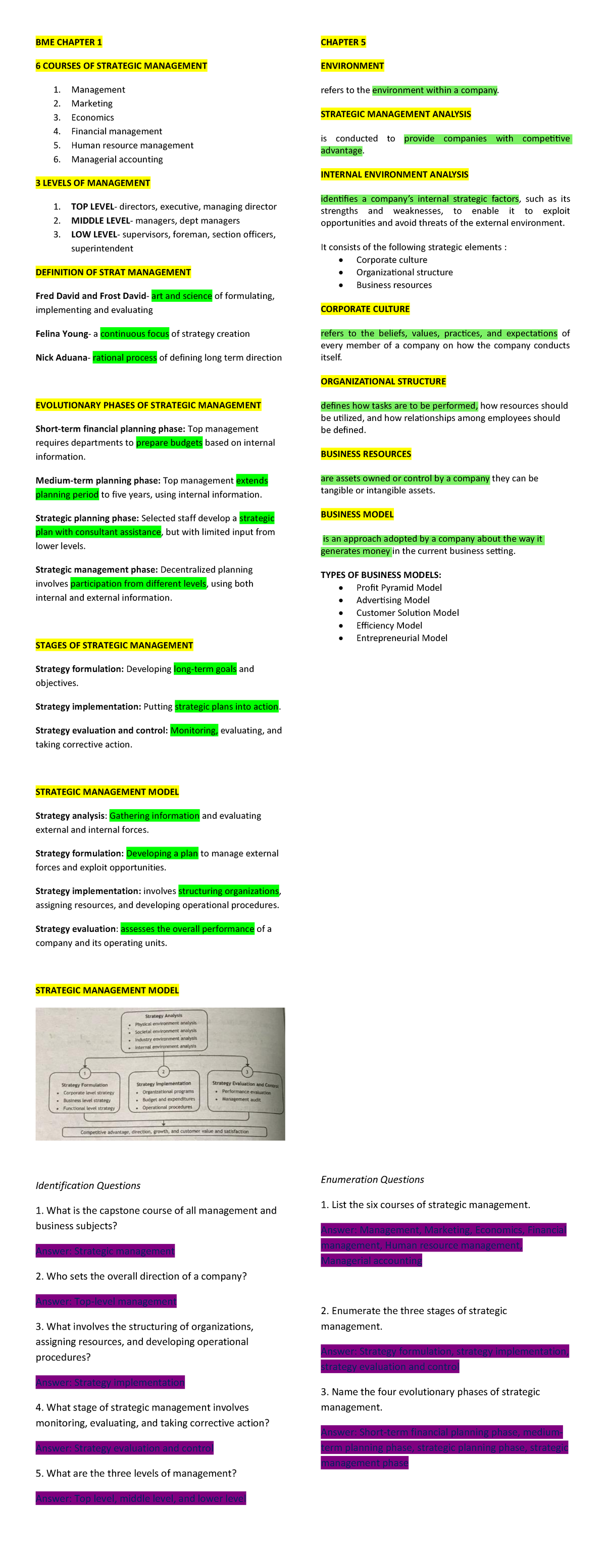 BME Chapter 1 AND 5 - THIS DELVES INTO THE CRITICAL SIDE OF STRATEGIC MANAGEMENT - BME CHAPTER 1 ...