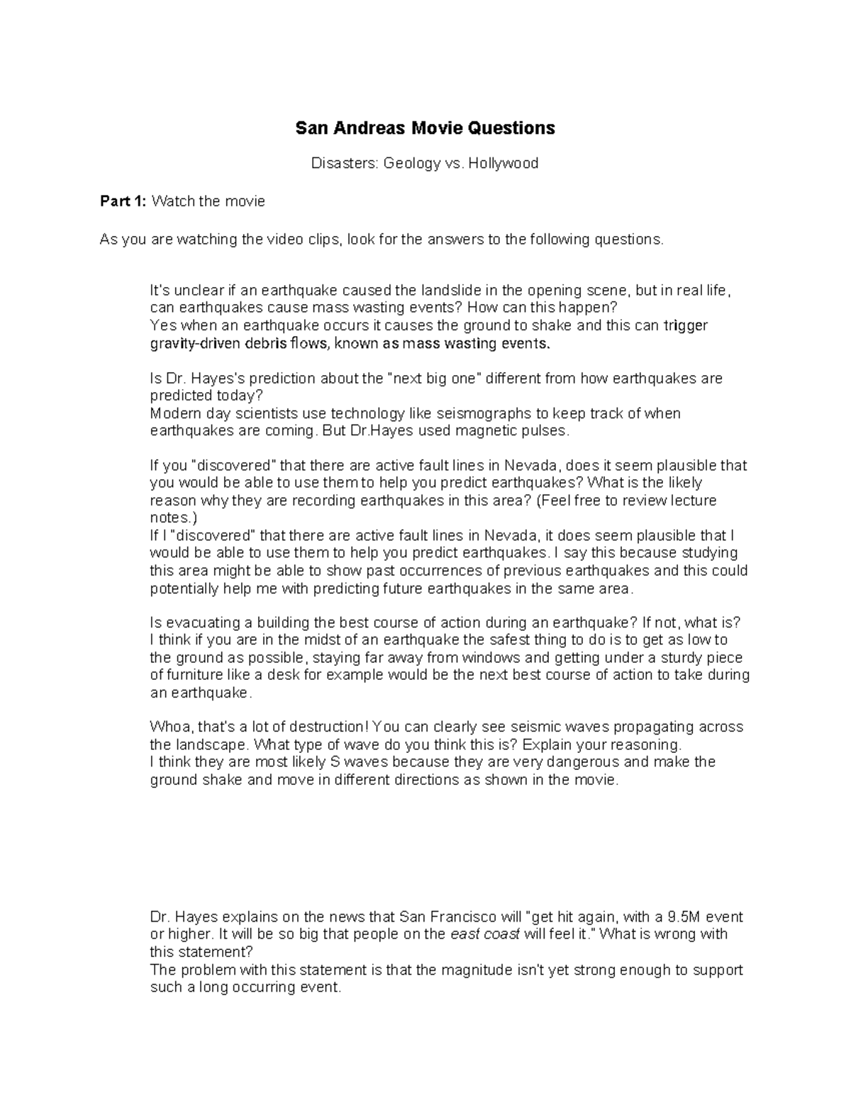San Andreas HW - Homework - San Andreas Movie Questions Disasters ...