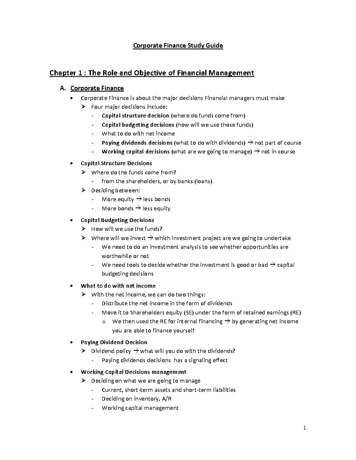 Corporate Finance Study Guide Final with Index 5 - Management - VUB ...