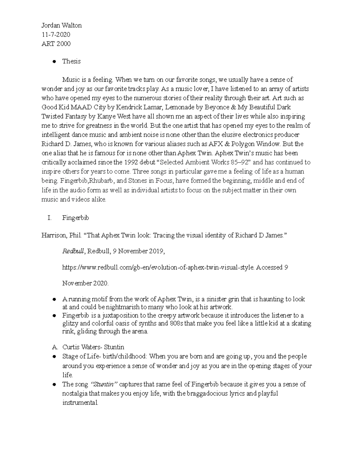 Paper outline & bibliography - 11-7- ART 2000 Thesis Music is a feeling ...