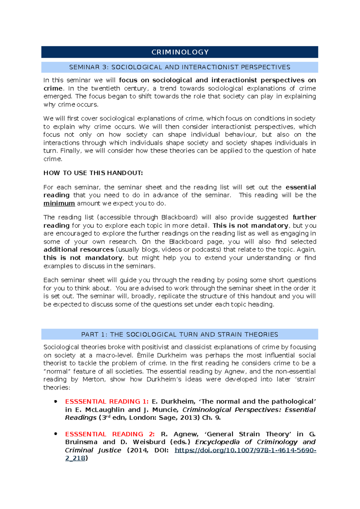 Seminar 3 Handout 2023 - ... - CRIMINOLOGY SEMINAR 3: SOCIOLOGICAL AND ...