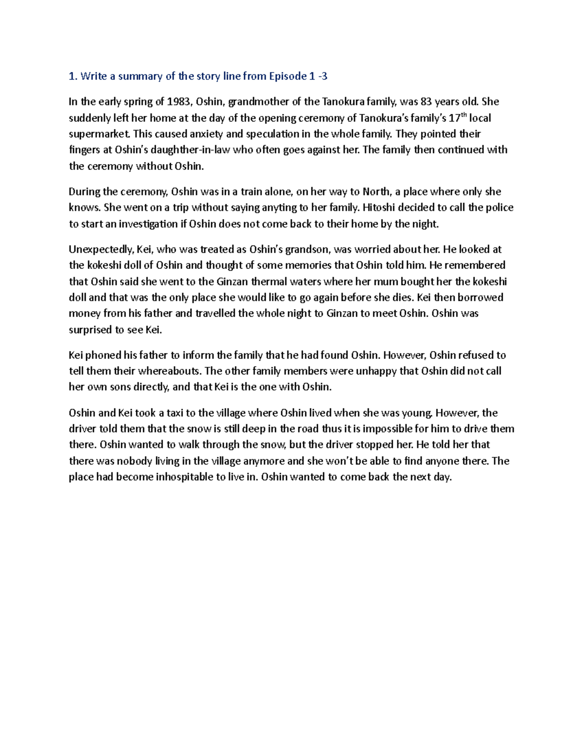 Blended Learning Write A Summary Of The Story Line From Episode 1