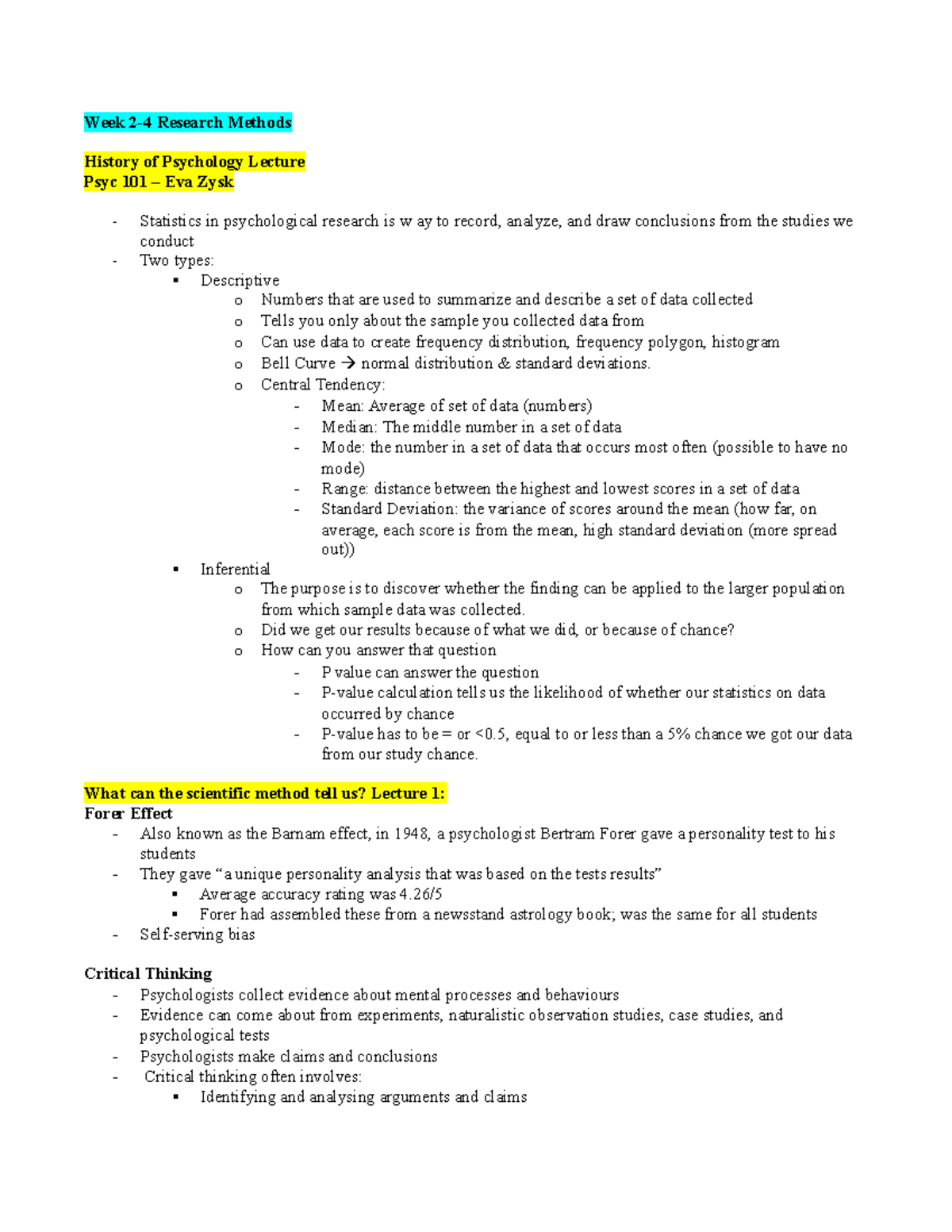 Unit 2 - Research: Methods in Psychology - Week 2-4 Research Methods History of Psychology ...