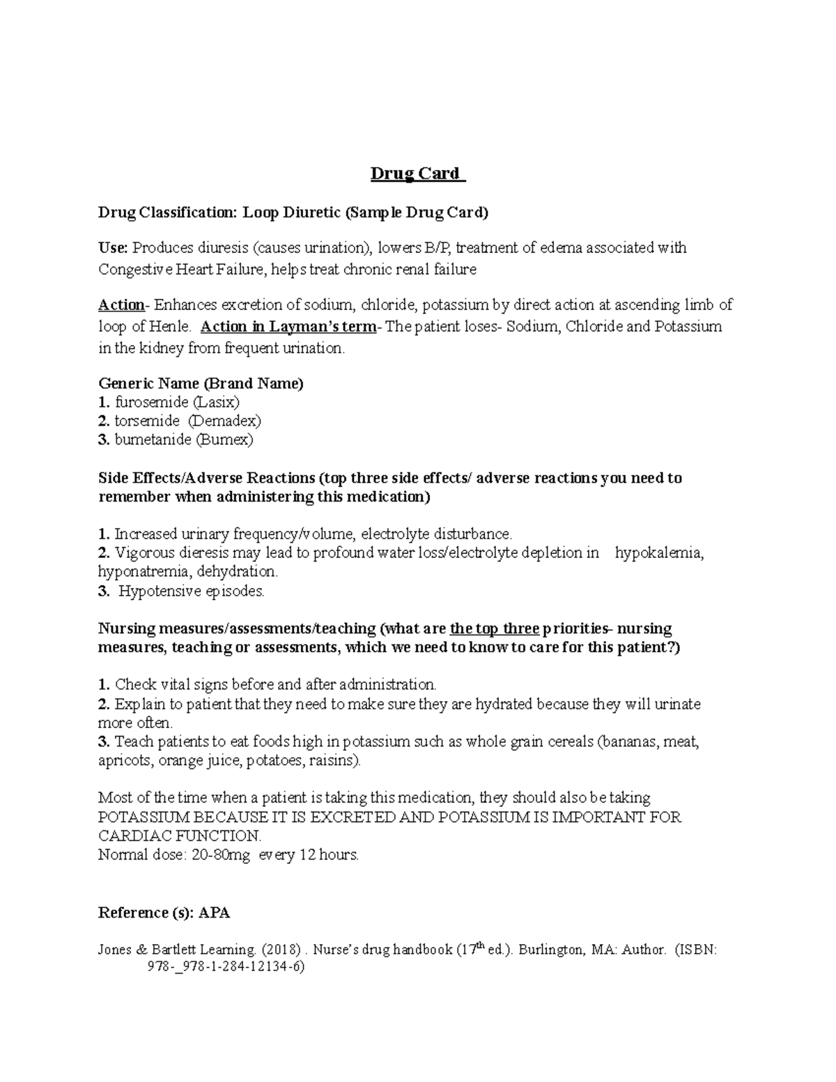 Furosemide - Drug Card Drug Classification: Loop Diuretic (Sample Drug ...