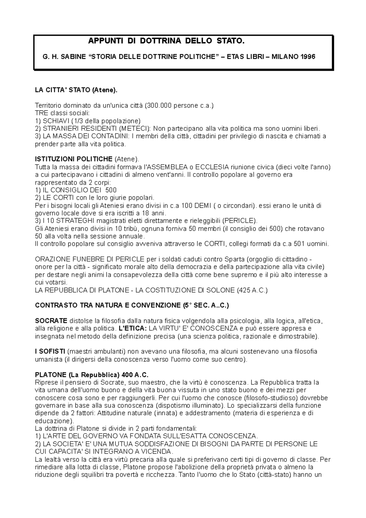 Storia Dottrine Politiche Sabine - APPUNTI DI DOTTRINA DELLO STATO. G ...