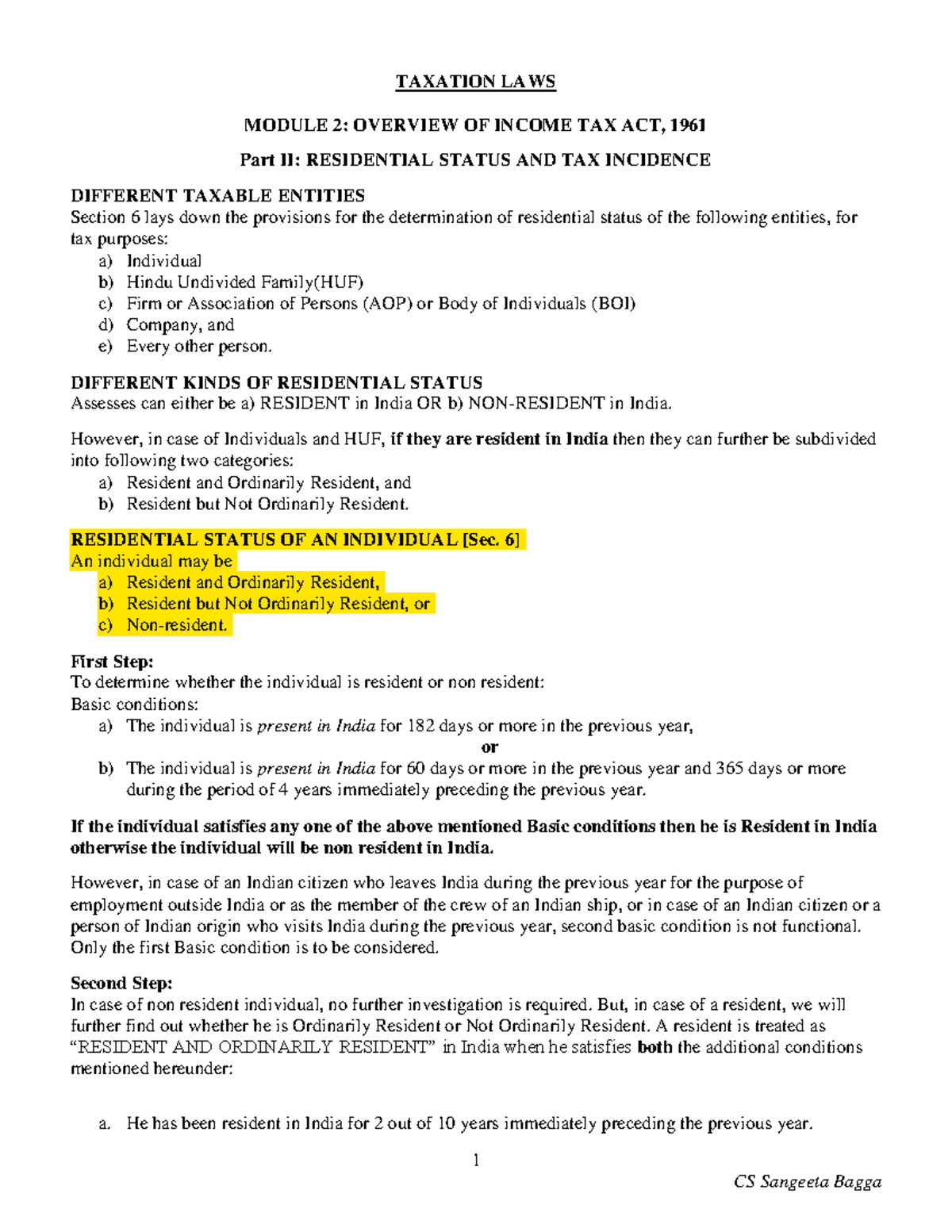 Module 2 Part II - Lecture notes taxation 2 - 1 TAXATION LAWS MODULE 2 ...