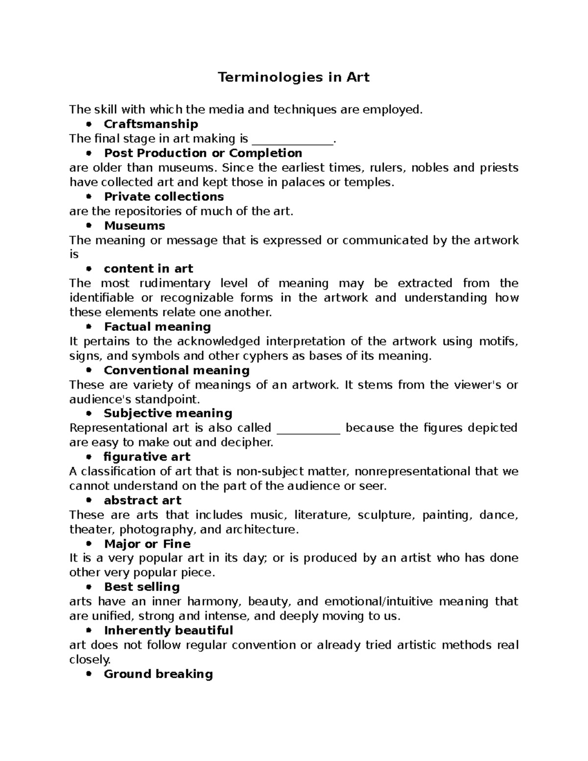 Terminologies in Art - Practice Materials and Summary in Arts ...