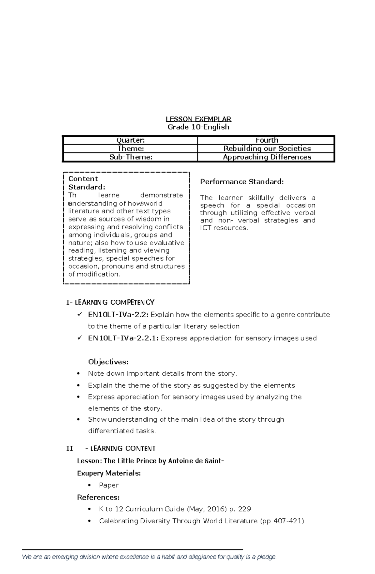 Exemplar Gr.7 TLEQuarter-1 - Performance Standard: The learner ...