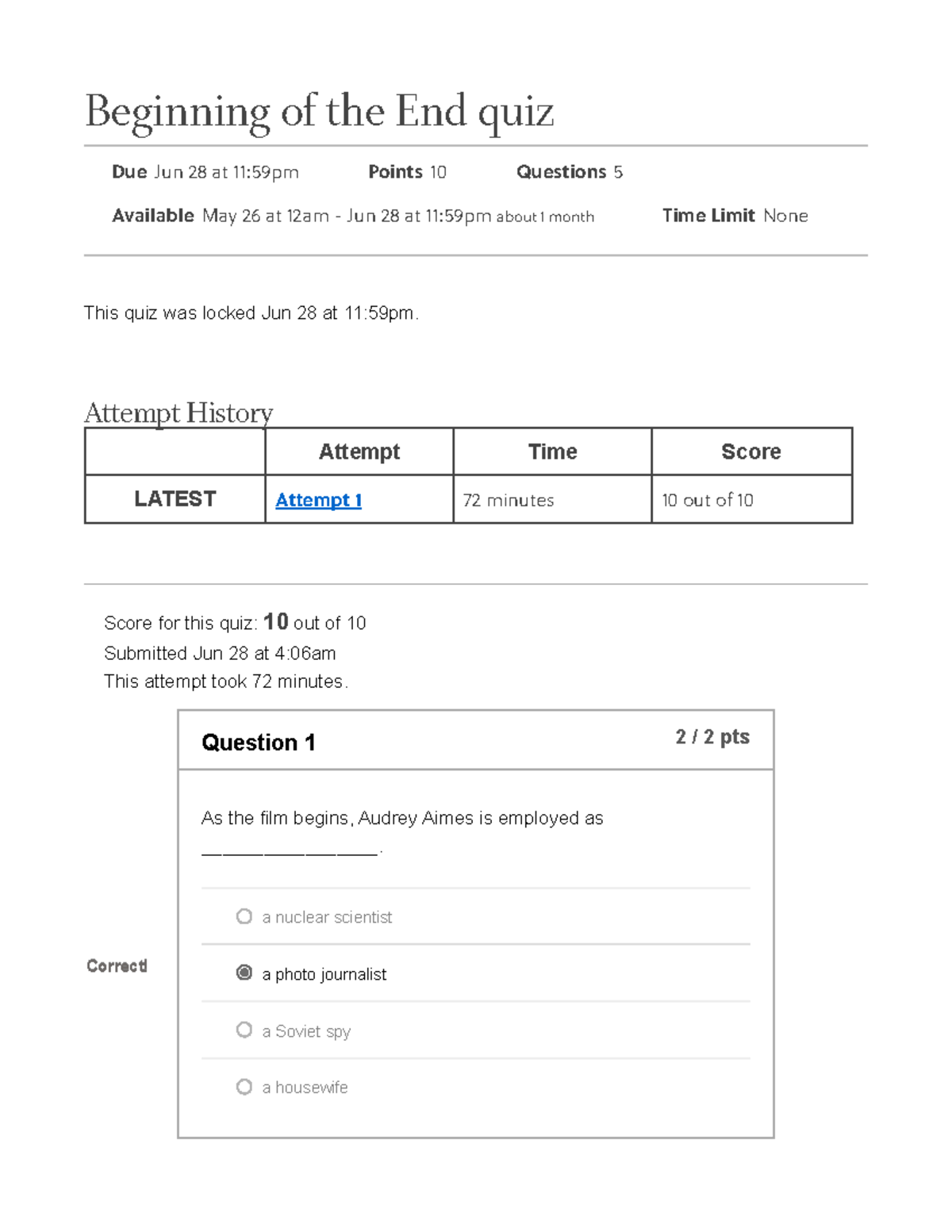 Beginning of the end Quiz - Beginning of the End quiz DueJun 28 at 11 ...