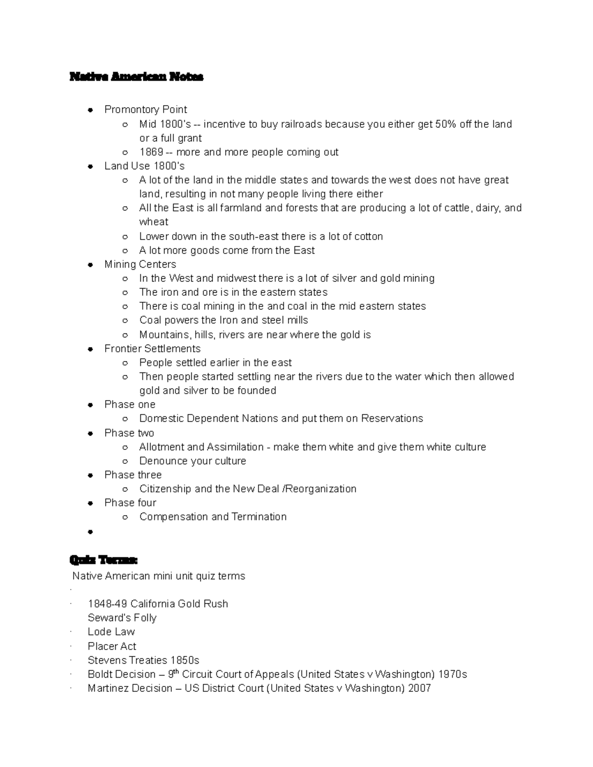 Native American lecture Notes - Native American Notes Promontory Point ...