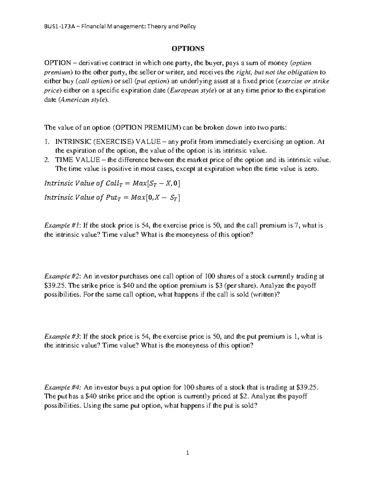 11072017 - OPTIONS - BUS1-173A – Financial Management: Theory and ...