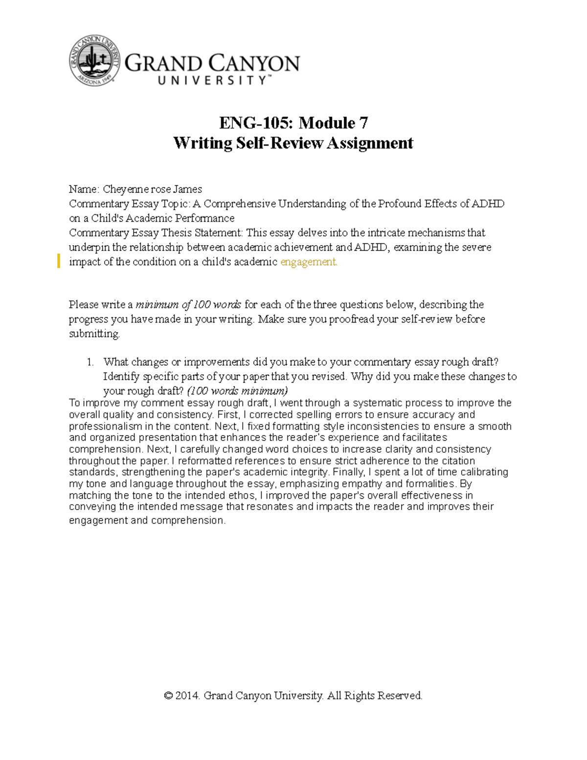 ENG 105 RS Self Review Assignment - ENG-105: Module 7 Writing Self ...