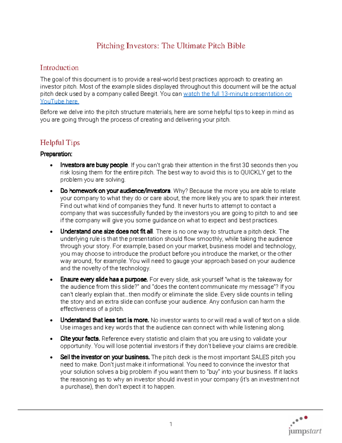 Investor Pitch Guide 01 02 18 - Pitching Investors: The Ultimate Pitch ...