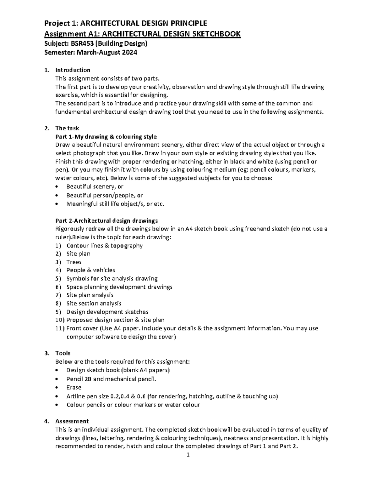 A1 Arch design sketcbook(Mar2024) - Project 1: ARCHITECTURAL DESIGN ...