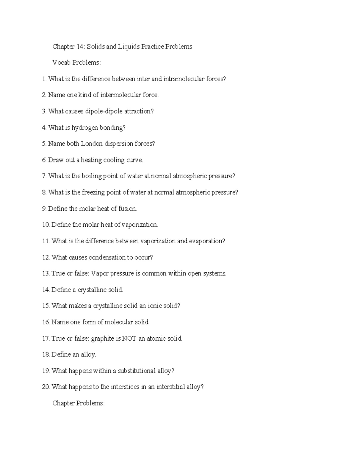 SAS HC CR Chap 14 Prac Prob Berman - Chapter 14: Solids and Liquids Practice Problems Vocab ...