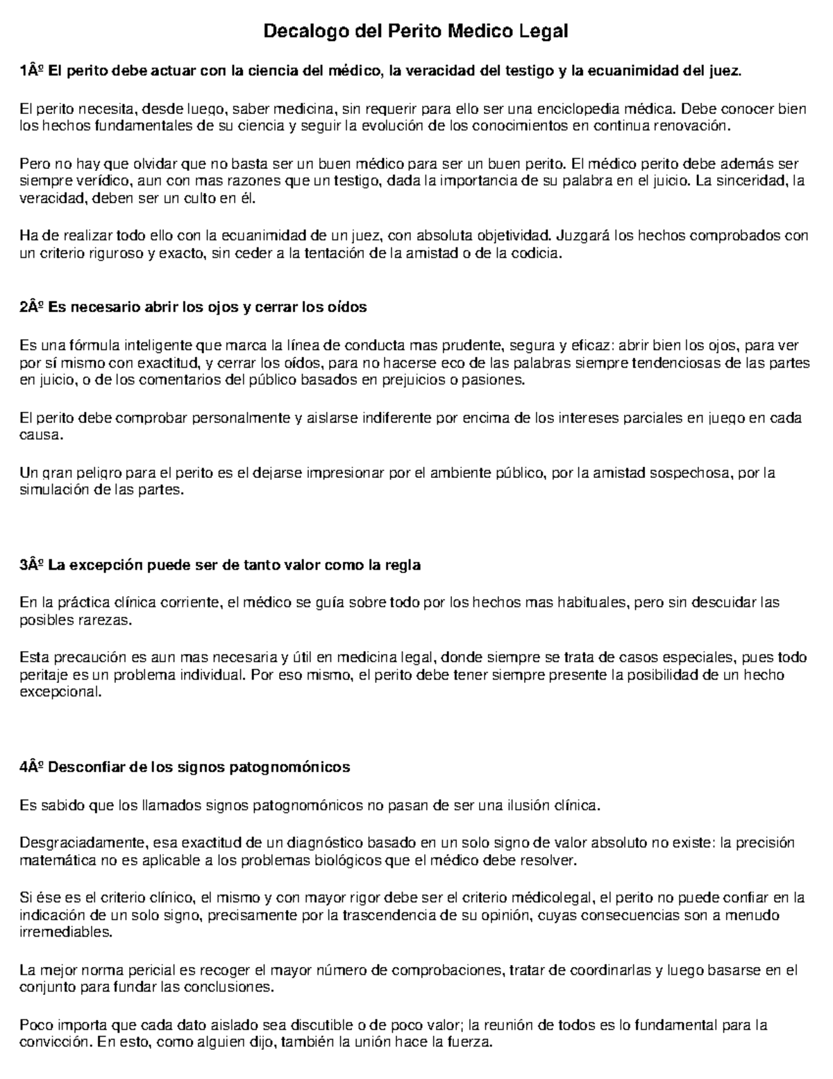 Decalogo del Perito Medico Legal - El perito necesita, desde luego ...