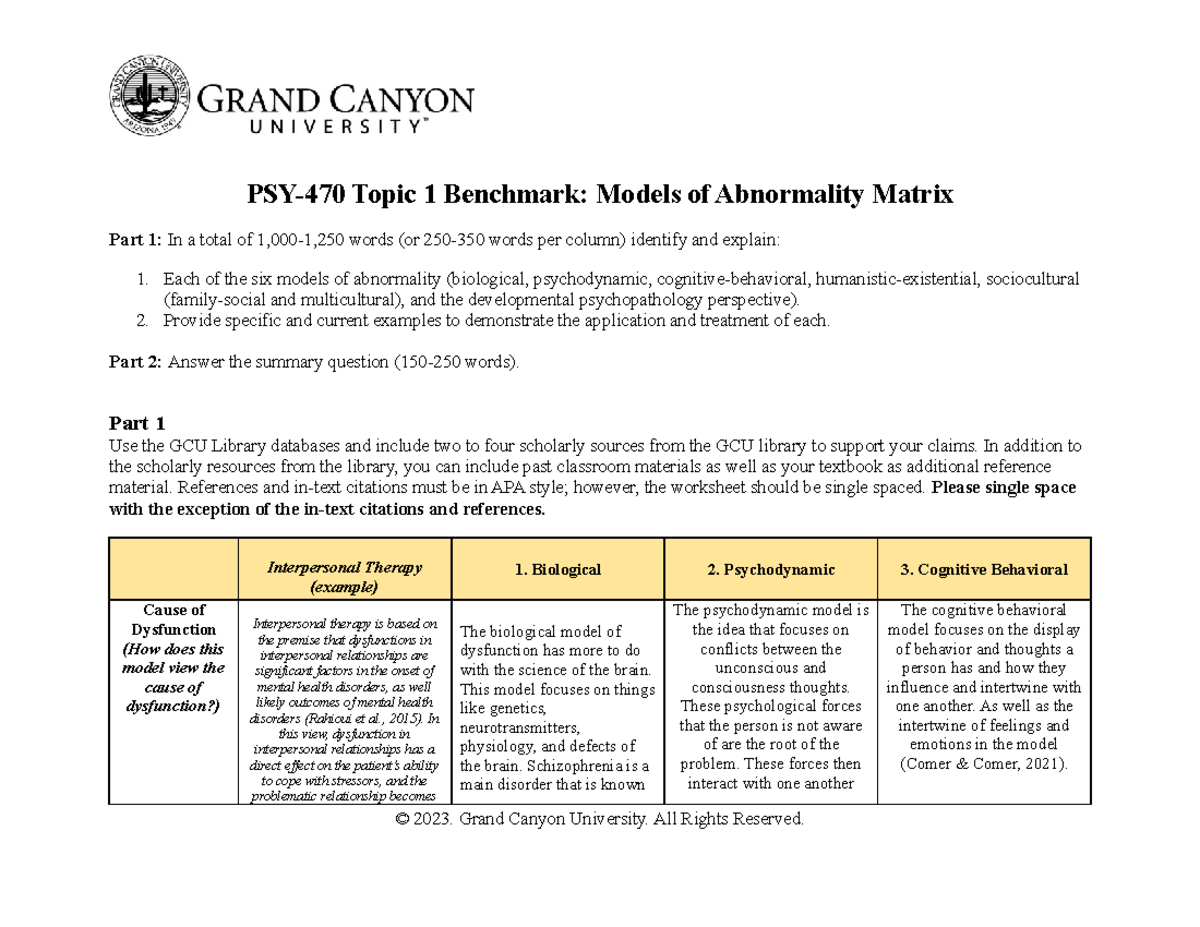 Models of Abnormality 2 - Each of the six models of abnormality ...