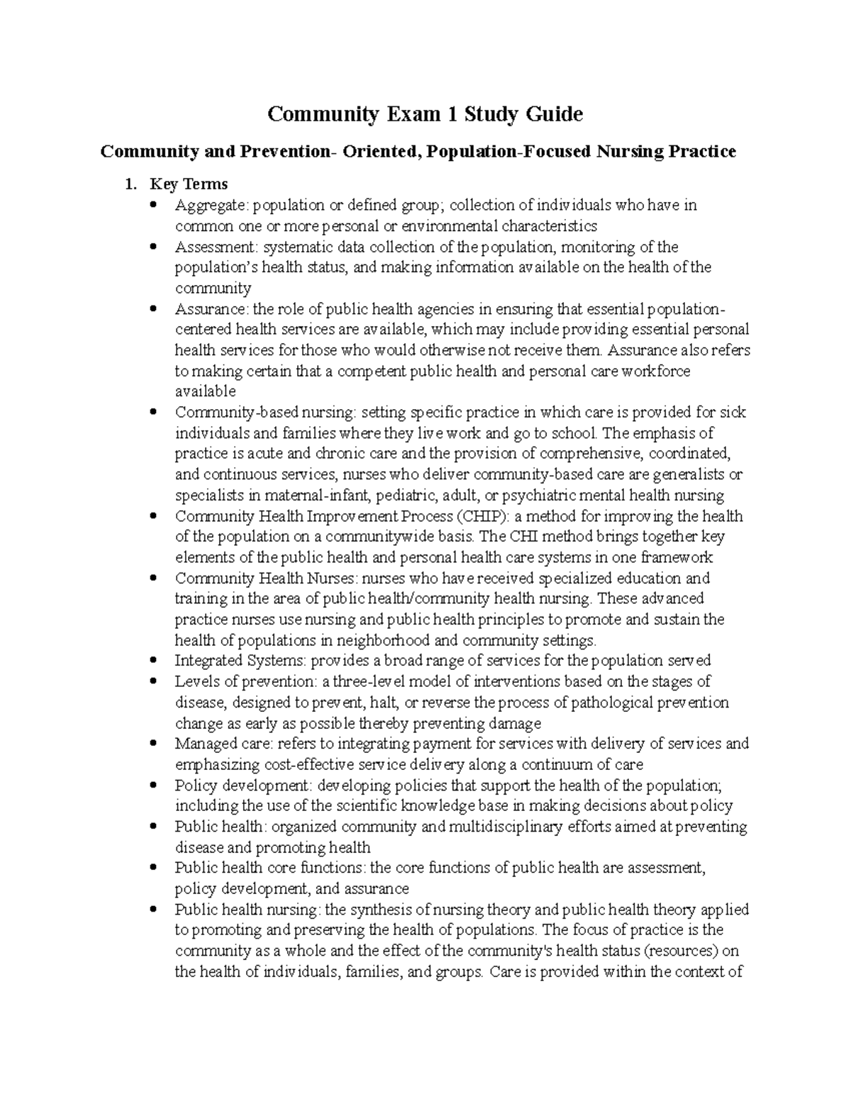 Community Exam 1 Study Guide-1 - Community Exam 1 Study Guide Community ...