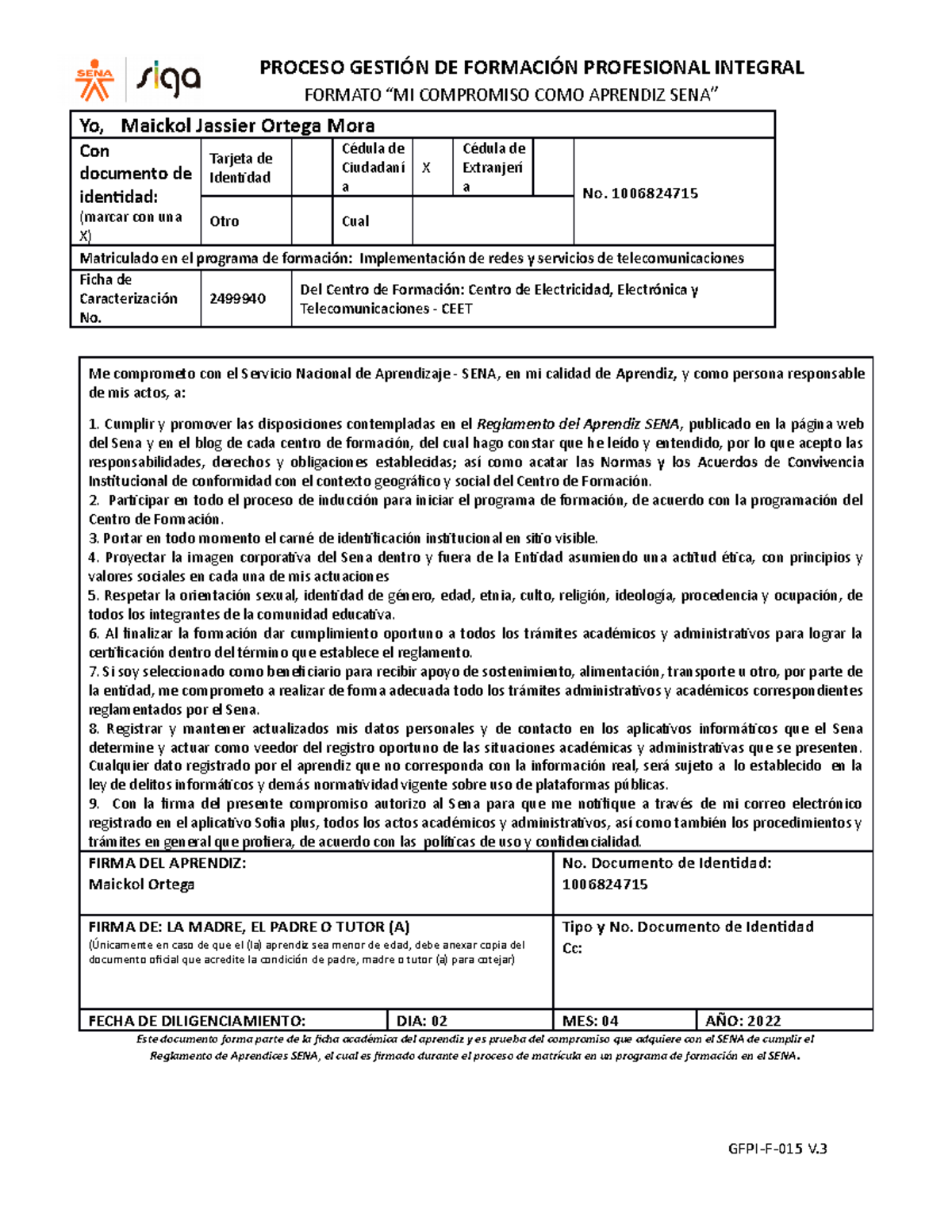 GFPI-F-015 Formato Compromiso del Aprendiz V2Matema - PROCESO GESTIÓN ...