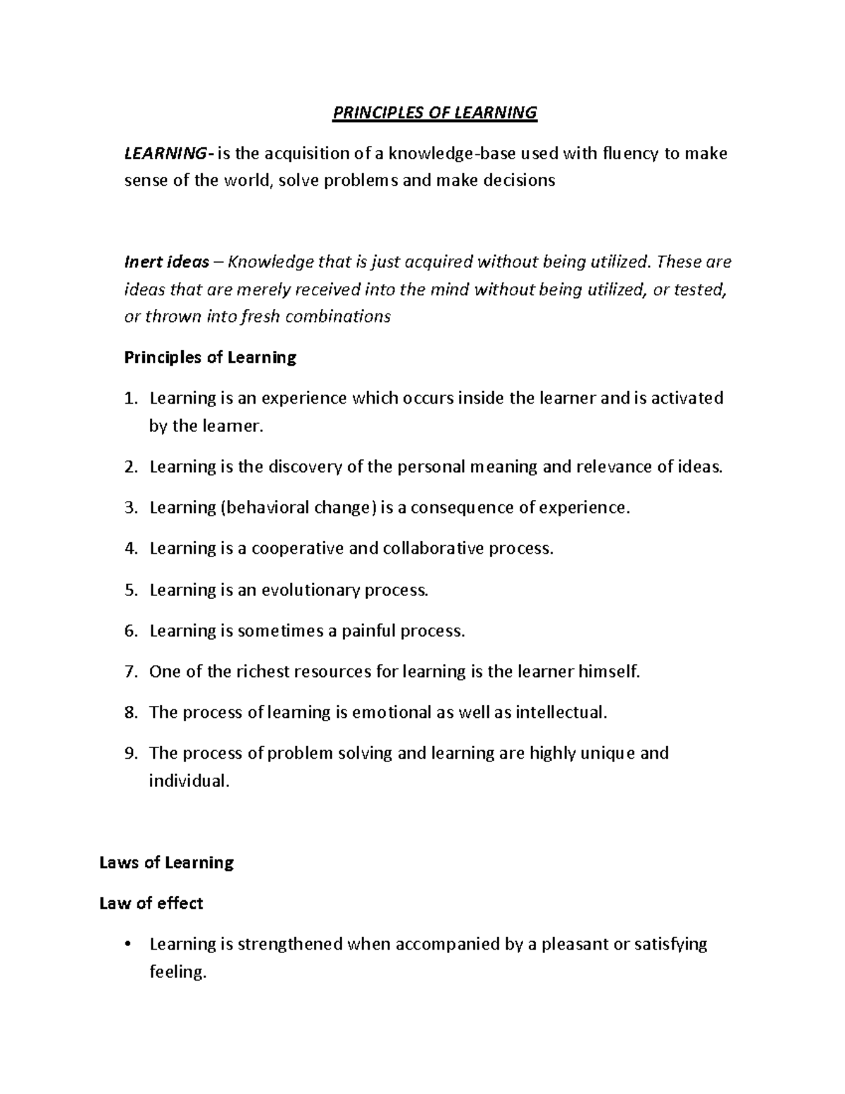 The Principles of Teaching-Learning Process - PRINCIPLES OF LEARNING ...