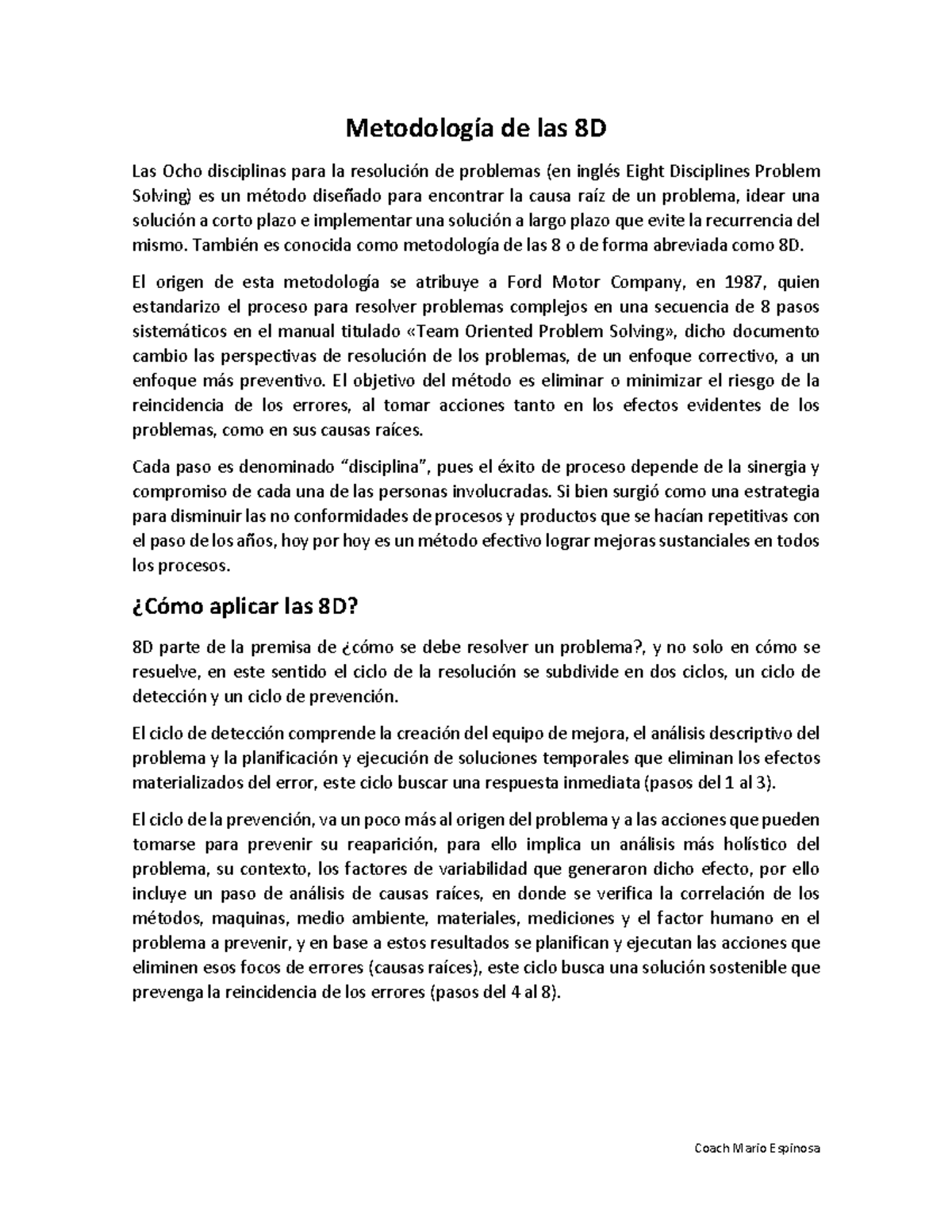 Metodologia de las 8D - calidad - Metodología de las 8D Las Ocho ...