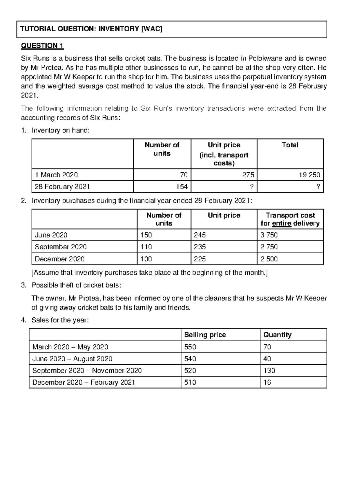 Tutorial Question - Inventory (WAC) - TUTORIAL QUESTION: INVENTORY [WAC ...