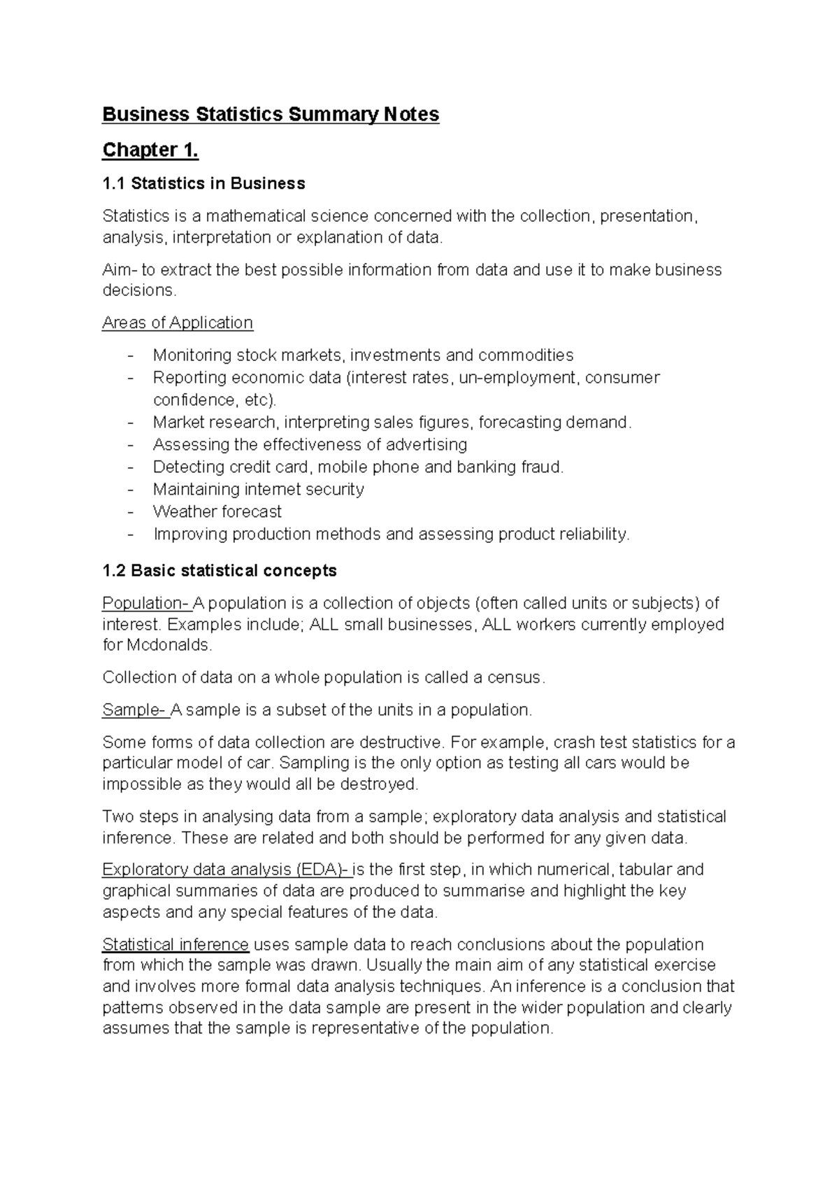 Business Statistics Mba Notes Pdf
