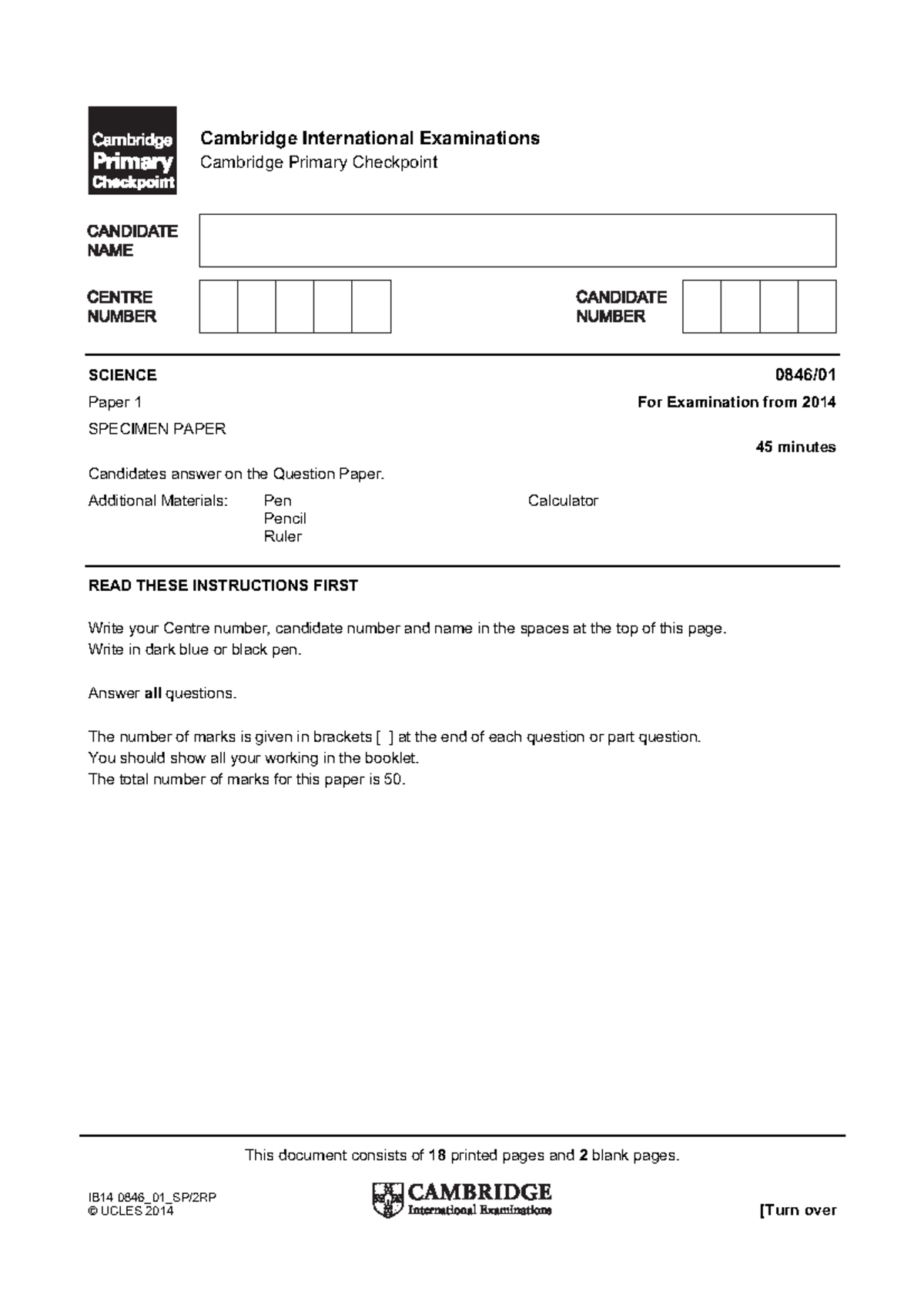 25174 science specimen paper 1 2014 2017 - This document consists of 18 ...