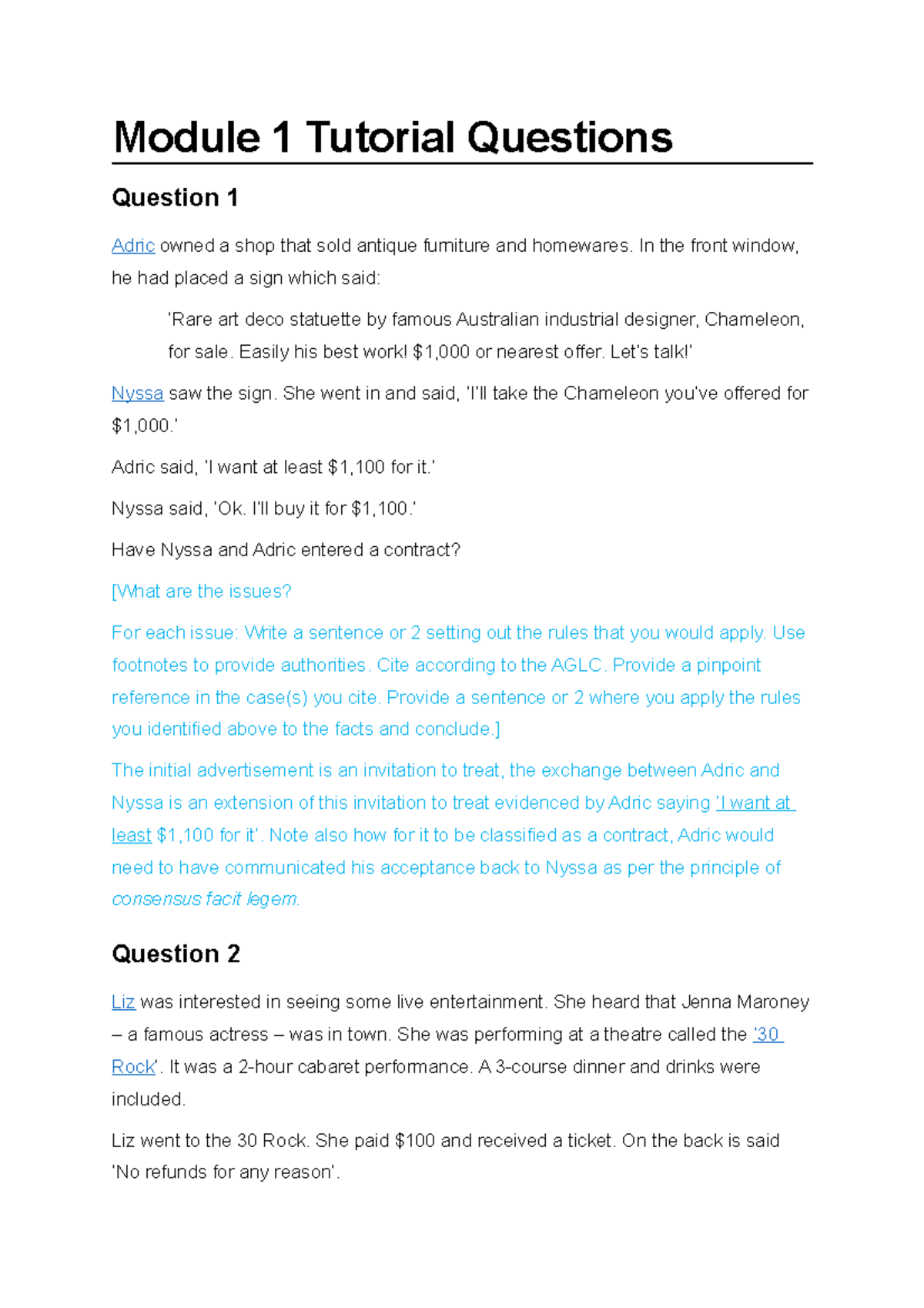 Work Sheet covered in Tutorials 02 - Module 1 Tutorial Questions ...