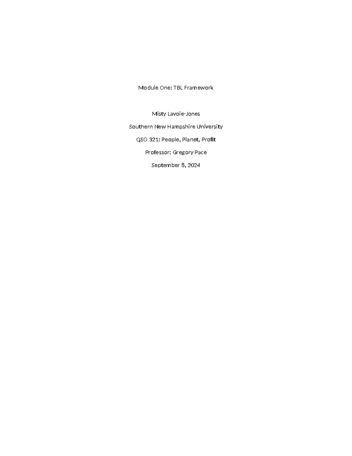 Module One TBL Framework - Module One: TBL Framework Misty Lavoie-Jones ...