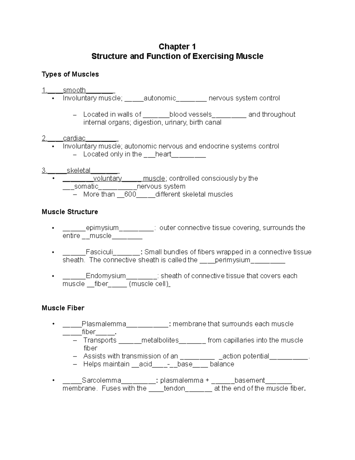 EXSC 310 Chapter 1 lecture notes - Chapter 1 Structure and Function of ...
