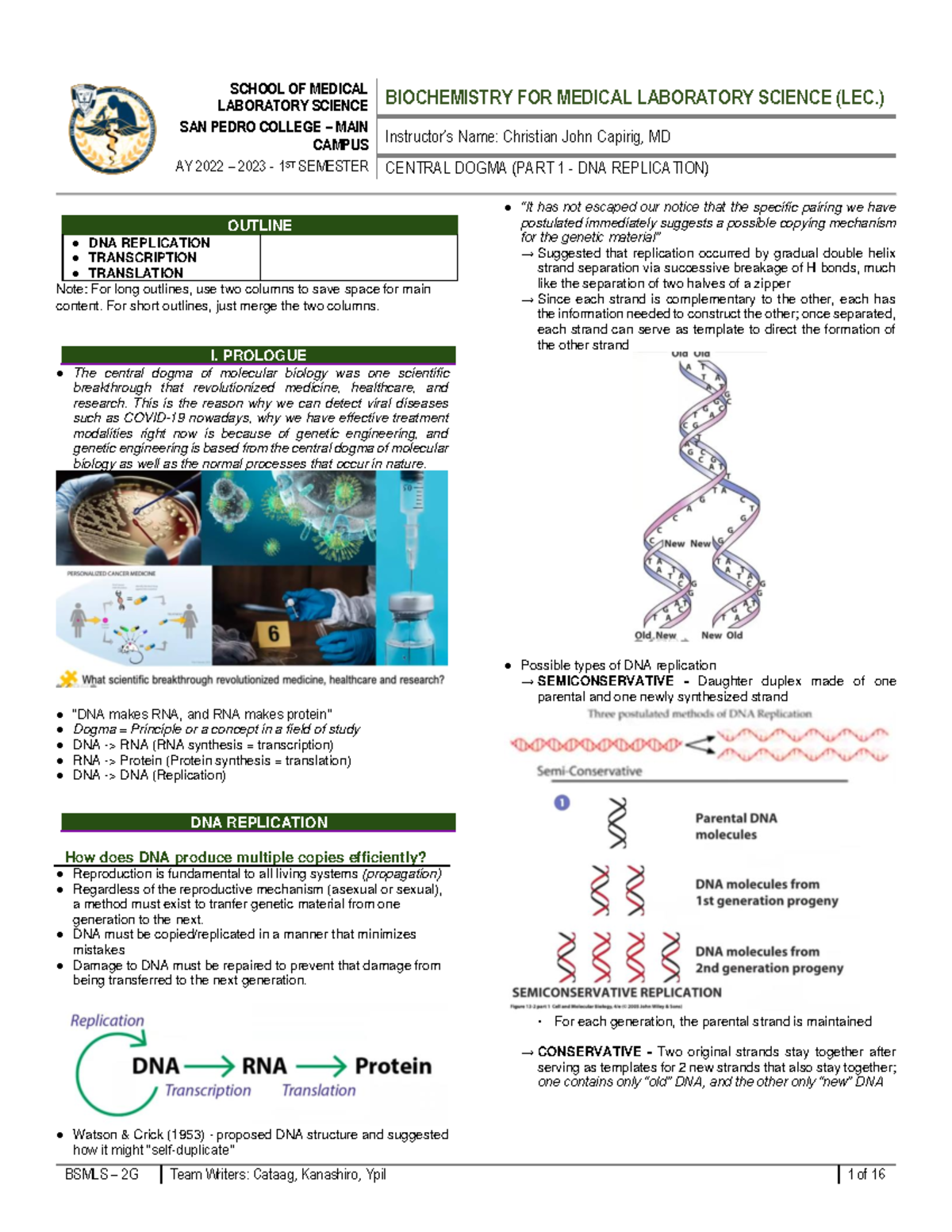 WEEK 9 - DNA Replication copy - LABORATORY SCIENCE BIOCHEMISTRY FOR ...